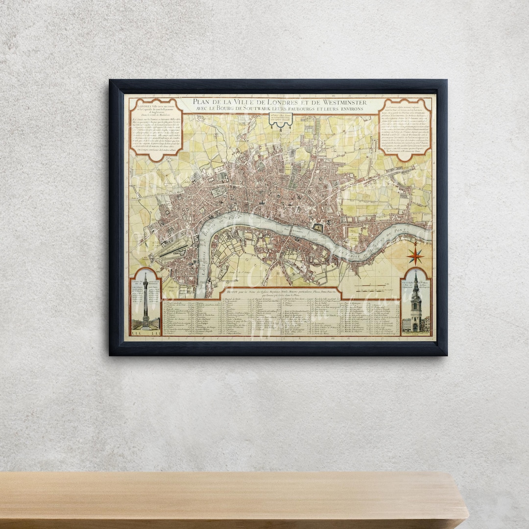 1727 London & Westminster Map by Danet: Vintage City Plan (digital ...