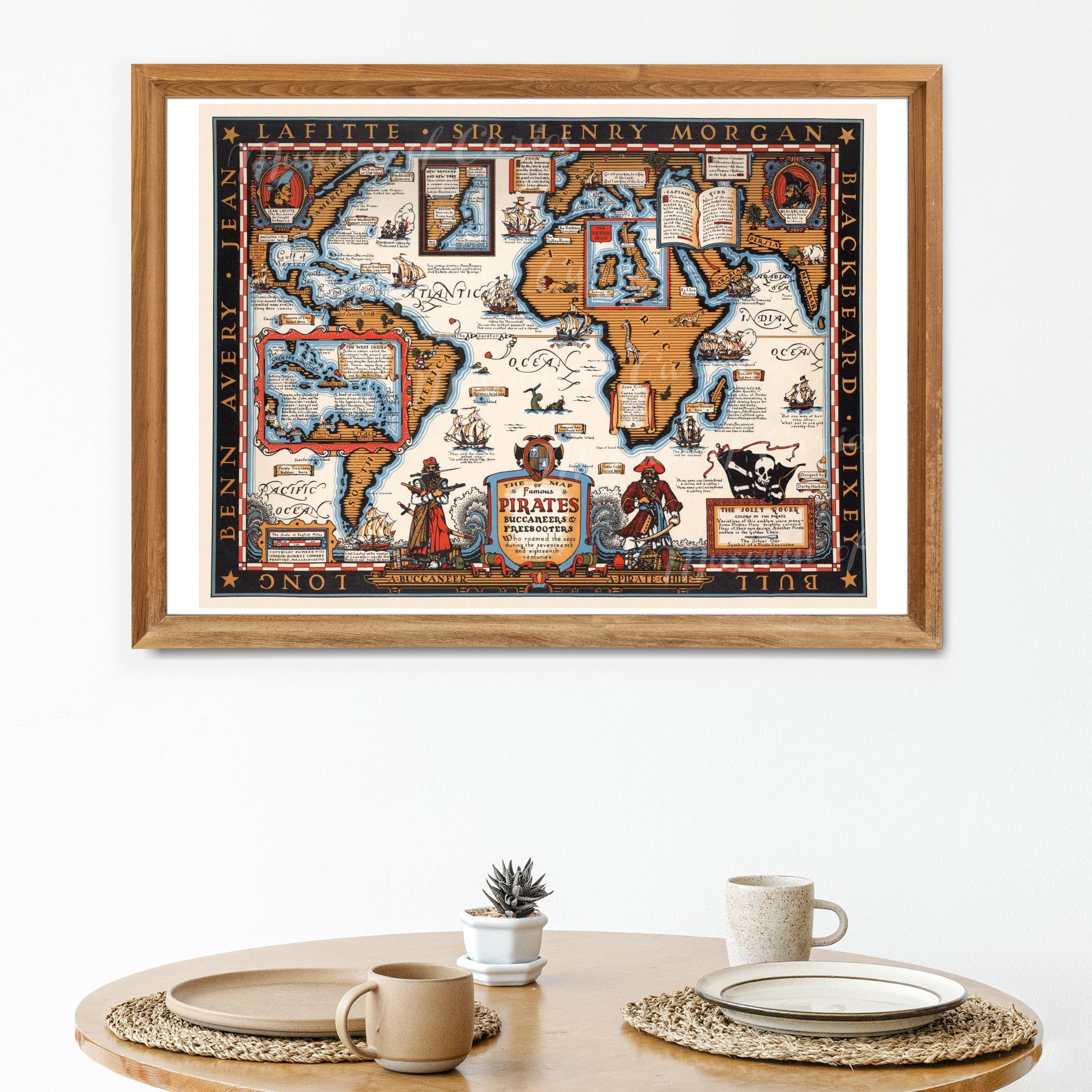 Digital, Pirates Map, 17th-18th Century Famous Pirates, Buccaneers ...