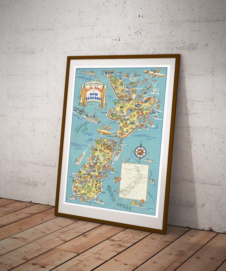 Digital Mid Century Fun Map of New Zealand NZ Government - Etsy