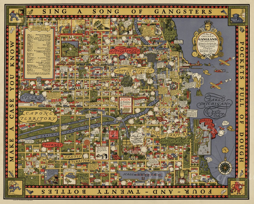 1931 Chicago Gangland Map: Al Capone Era, Pictorial Print (digital ...