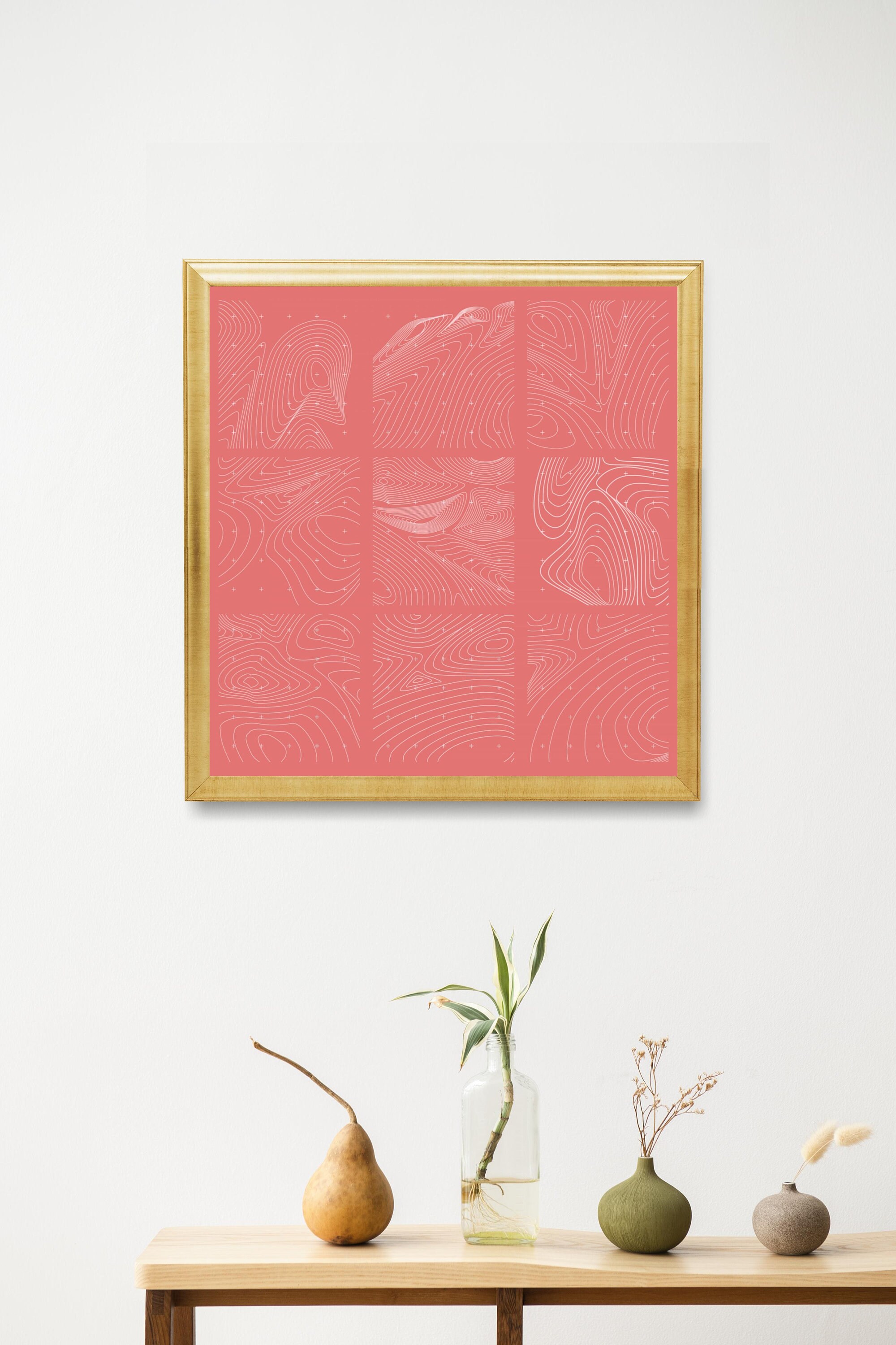 Digital, Geographical Contour Lines, Dusky Pink, Minimalist Abstract ...