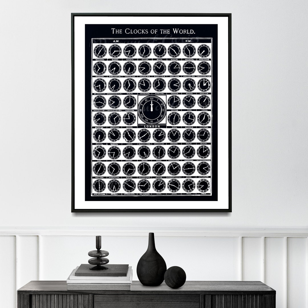 Clocks of the World Print: Global Time Zones Poster (digital Download ...