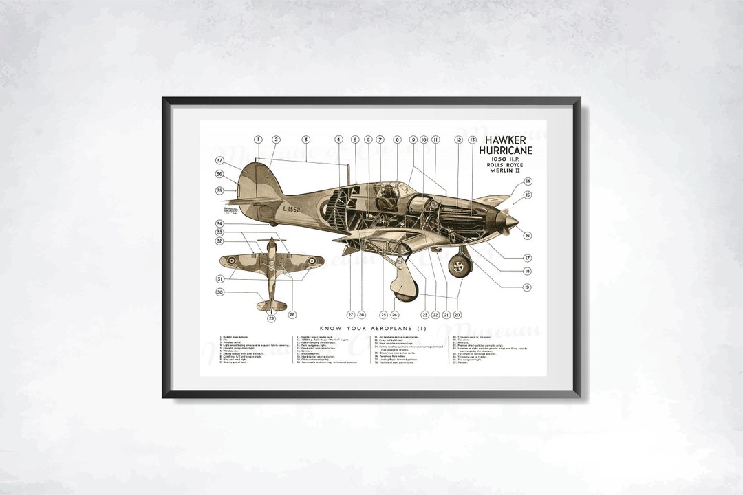 Hawker Hurricane Aviation Illustration: Vintage Airplane Blueprint ...
