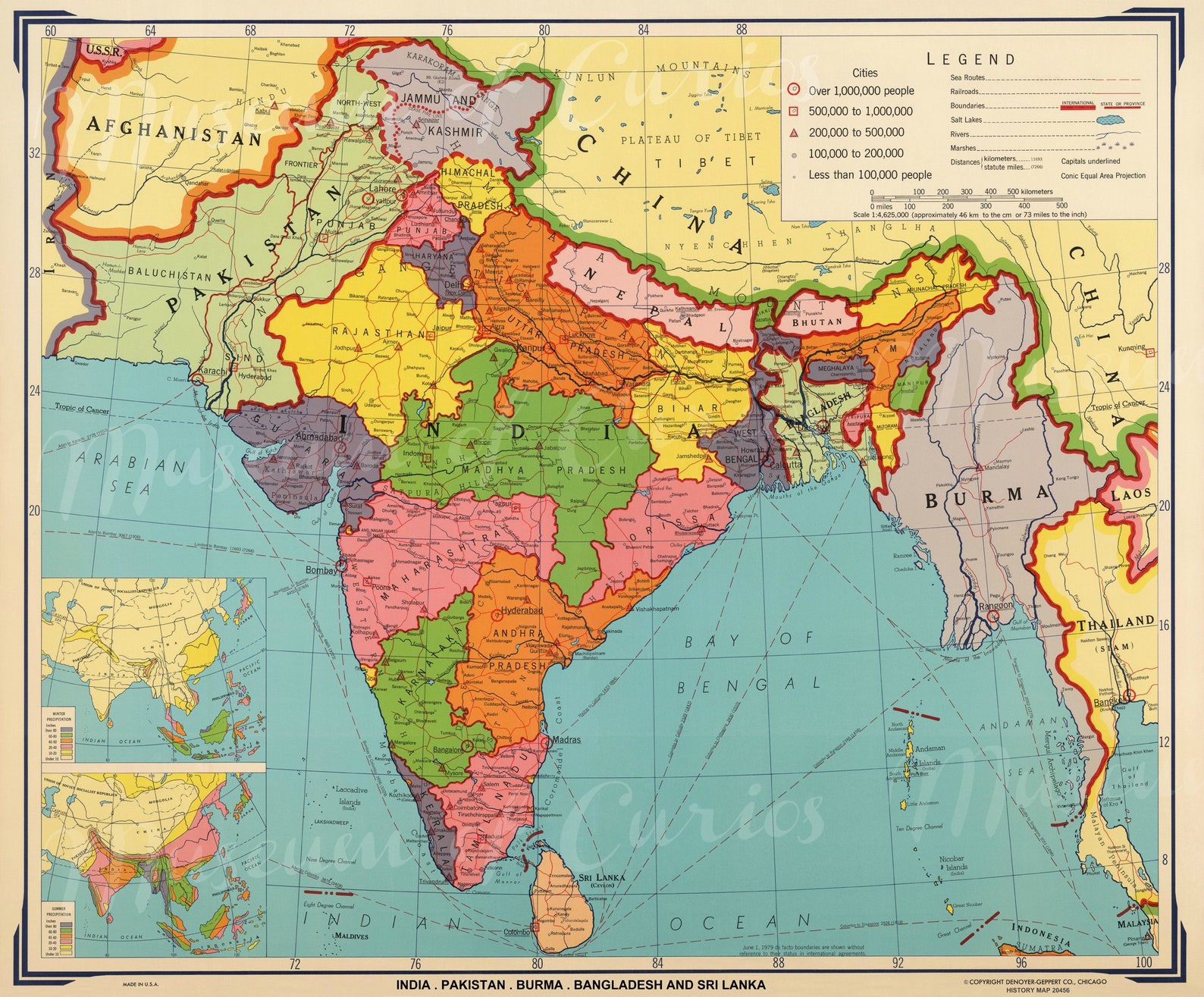Digital, Map of India, Pakistan, Myanmar, Bangladesh and Sri Lanka ...