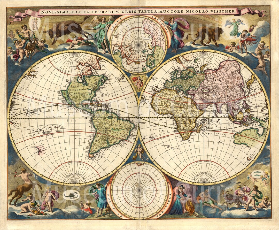 Digital, 1690, Atlas Map, Colour, Novissima Totias Terrarum Orbis ...