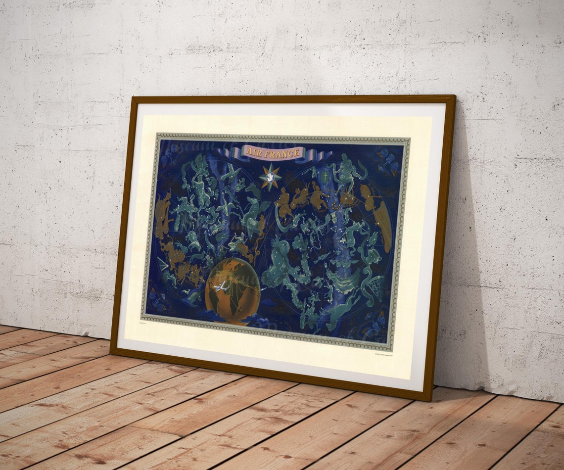 Digital, Celestial Planisphere Map, French Astrological Zodiac Map ...