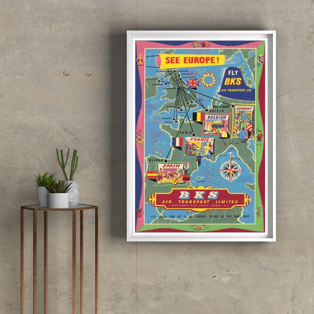 1950s Travel Poster: Fly BKS, See Europe by Air (digital Download) - Etsy