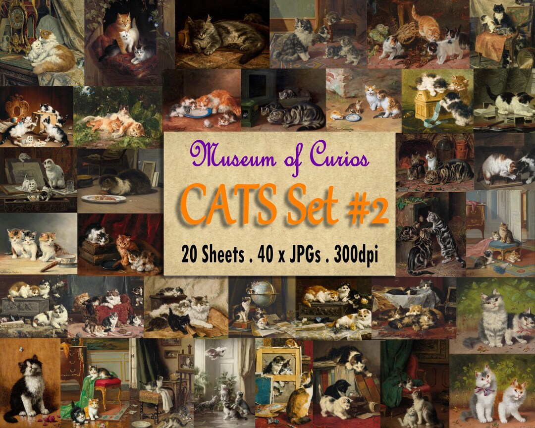 Digital Cats & Kittens Collage Sheets, SET #2, 40 Paintings, 20 ...
