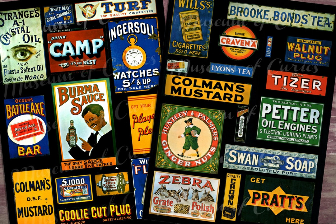 Vintage Metal Adverts Collage Sheet: Biscuits, Soap, Tea (digital ...