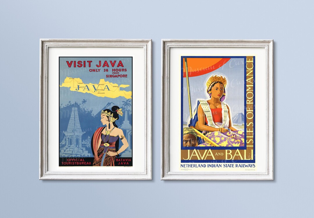 Vintage Bali Java Travel Poster Set: 1950s Indonesian Art (digital ...
