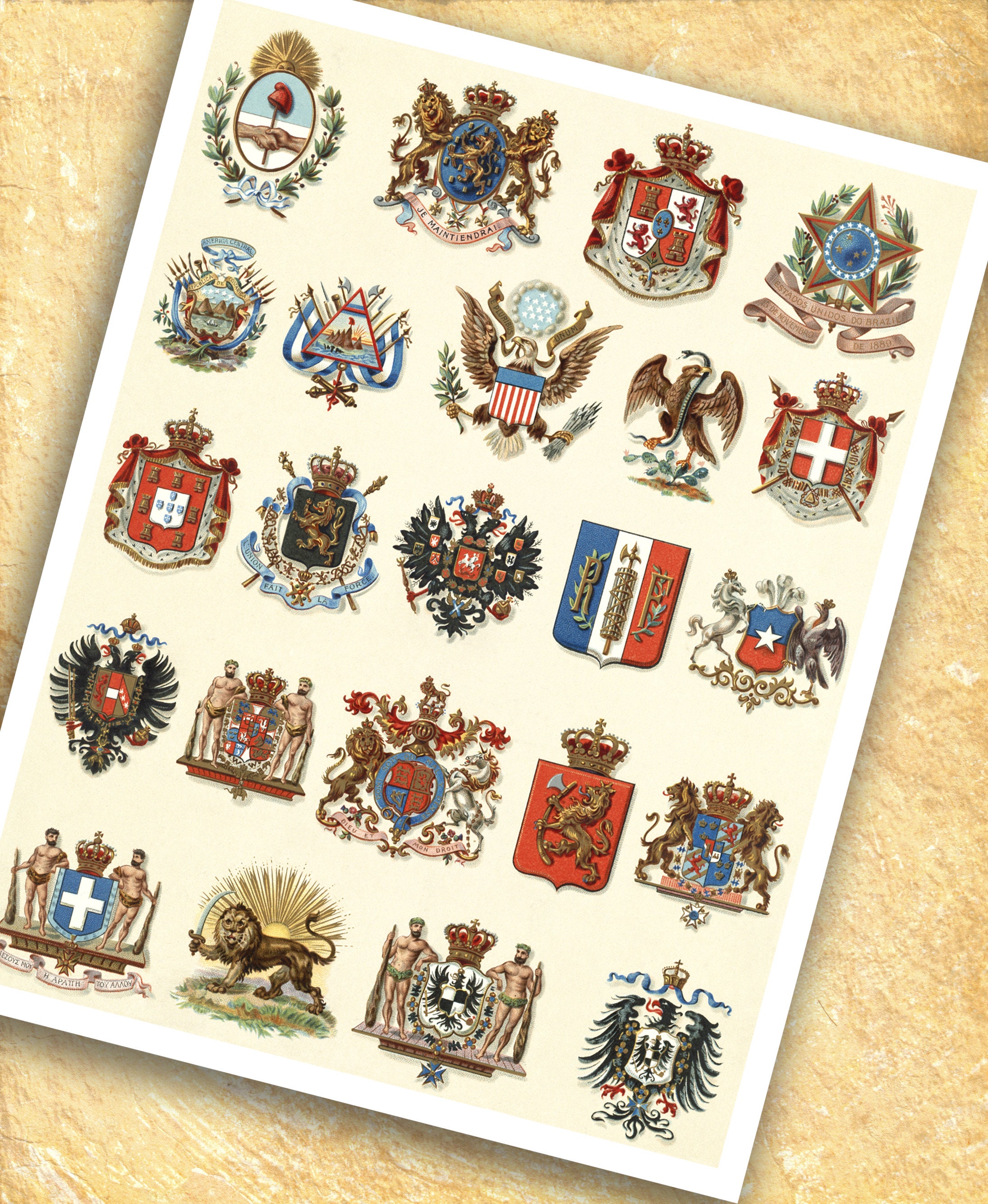 Digital, 23 Coats of Arms, Heraldry, 1800s, INSTANT DOWNLOAD, Victorian ...