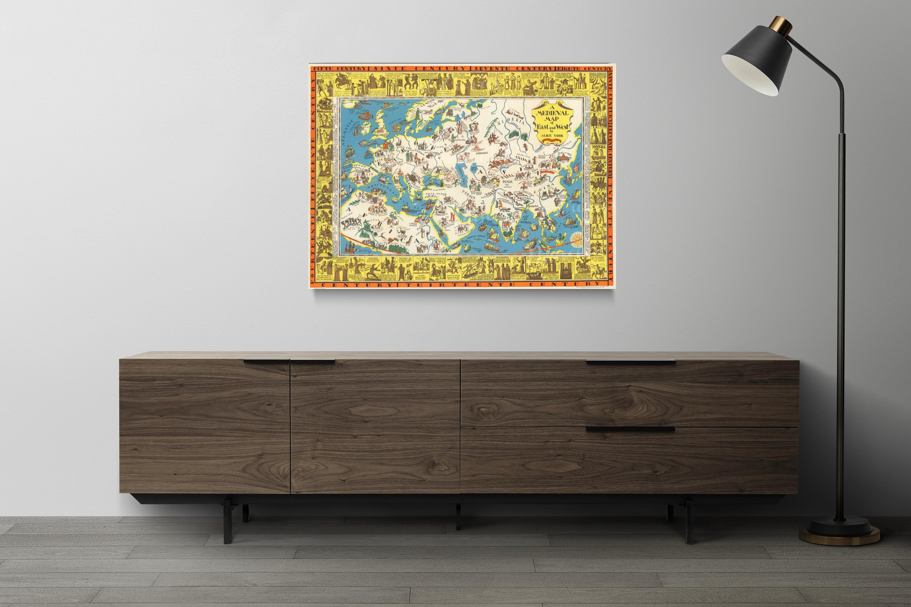 Medieval Map of East and West: 1925 Illustrative World Map (digital ...