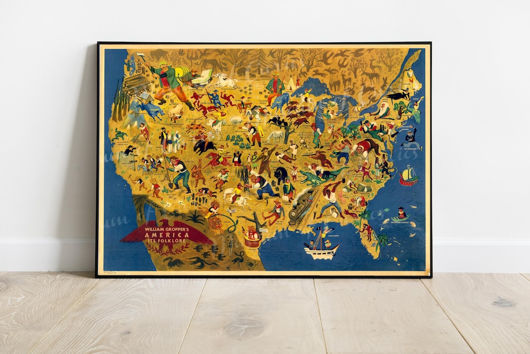 William Cropper's America Folklore Map: Vintage Wall Art (digital ...
