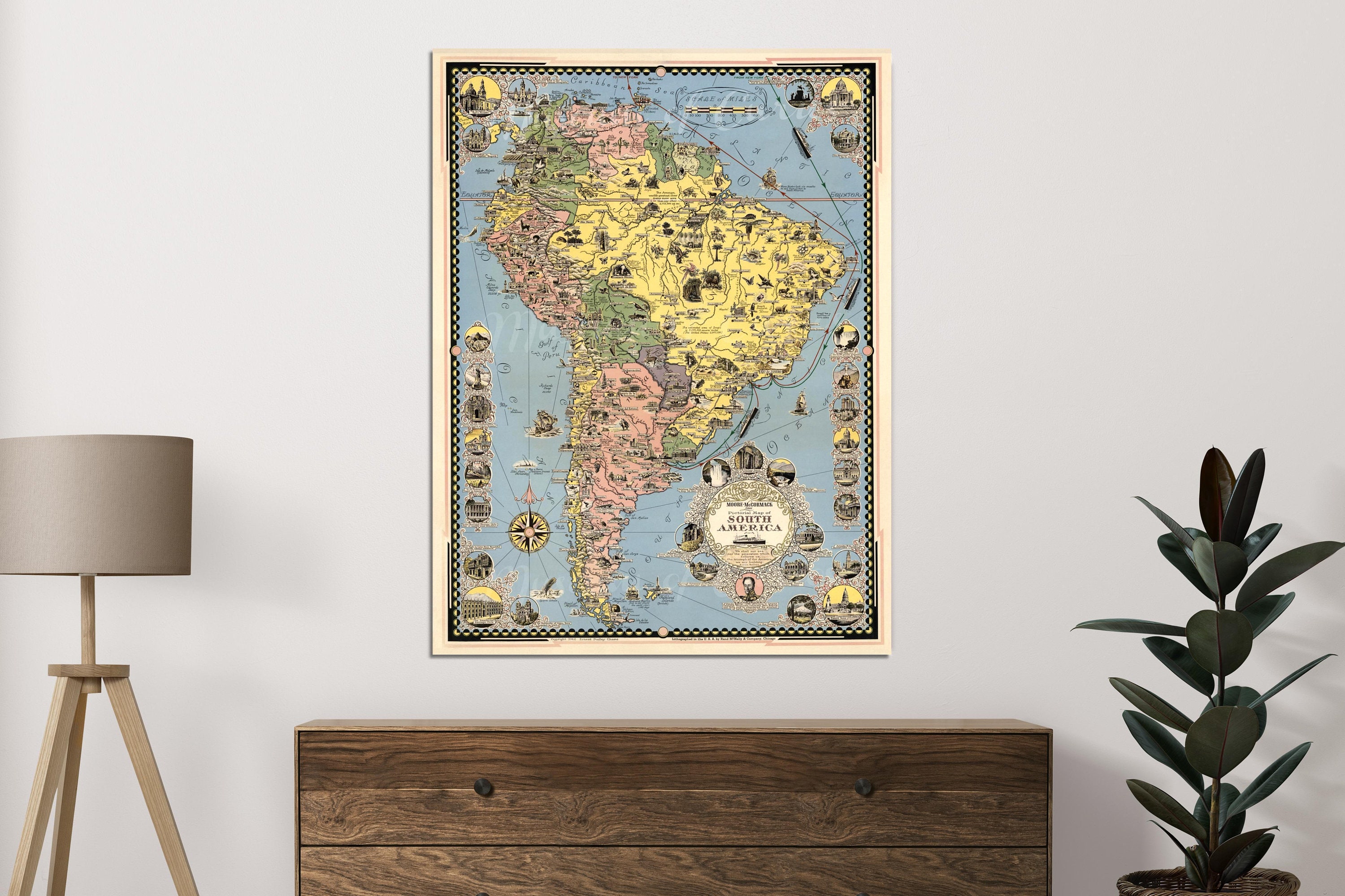 Digital, 1942, Pictorial Map of South America, Moore-mccormack Lines ...