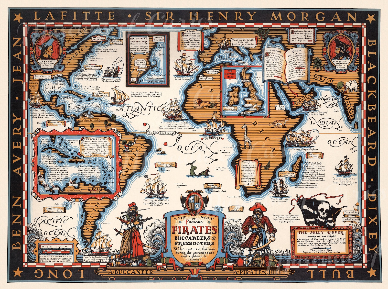 Digital, Pirates Map, 17th-18th Century Famous Pirates, Buccaneers ...
