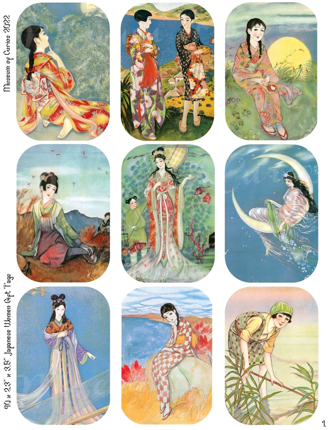 Japanese Women Gift Tags: Printable Craft Ephemera (digital Download ...
