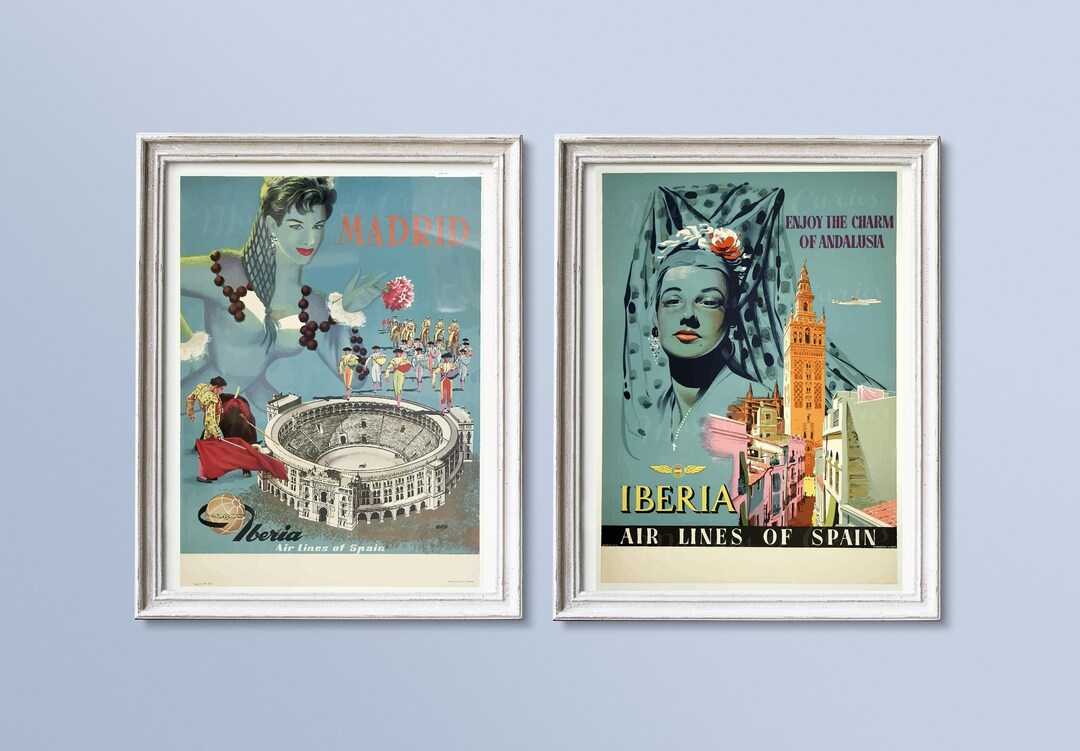 Vintage Iberia Airlines Travel Posters: Madrid & Andalusia (digital ...