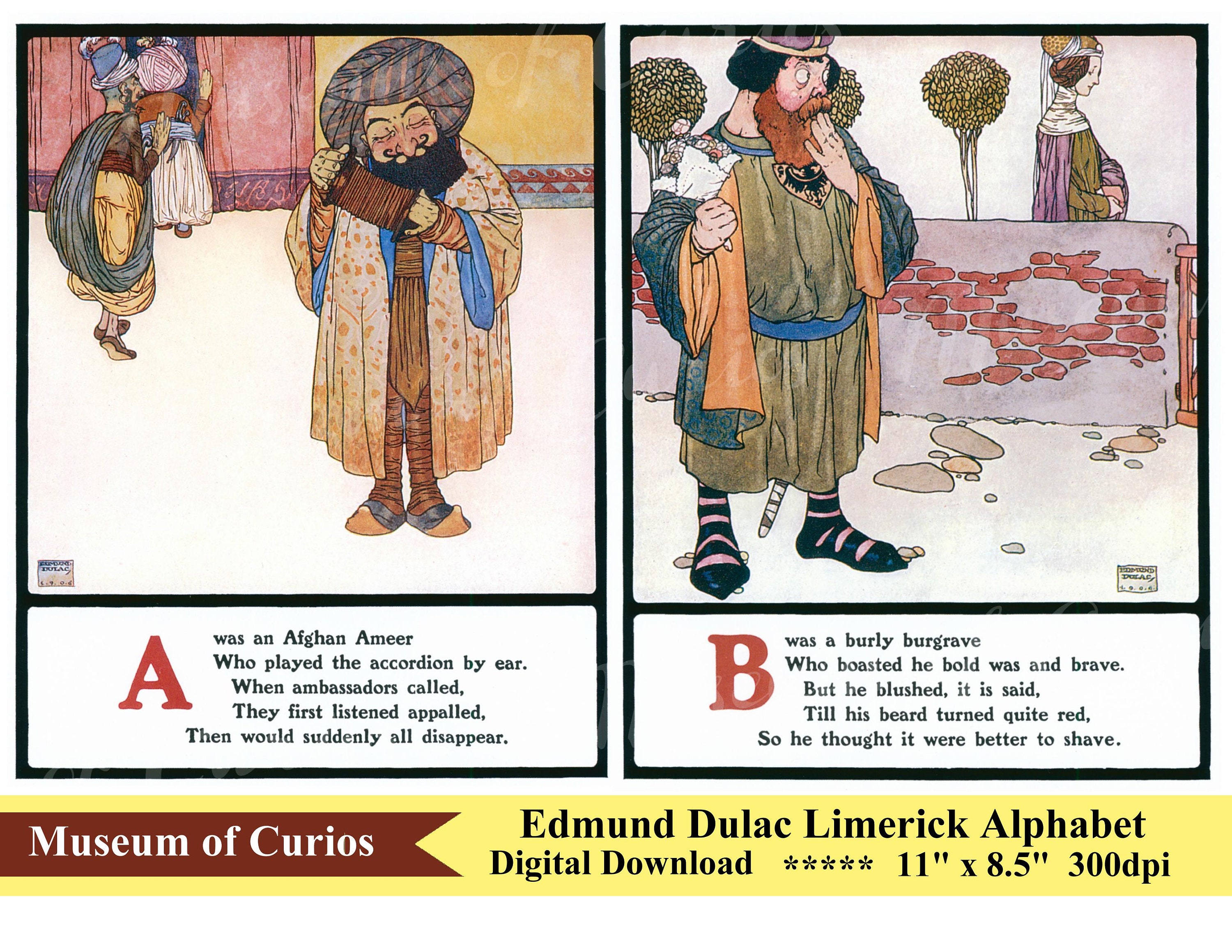 Digital, 1908 Edmund Dulac Illustrated Limerick Alphabet, Lyrics ...
