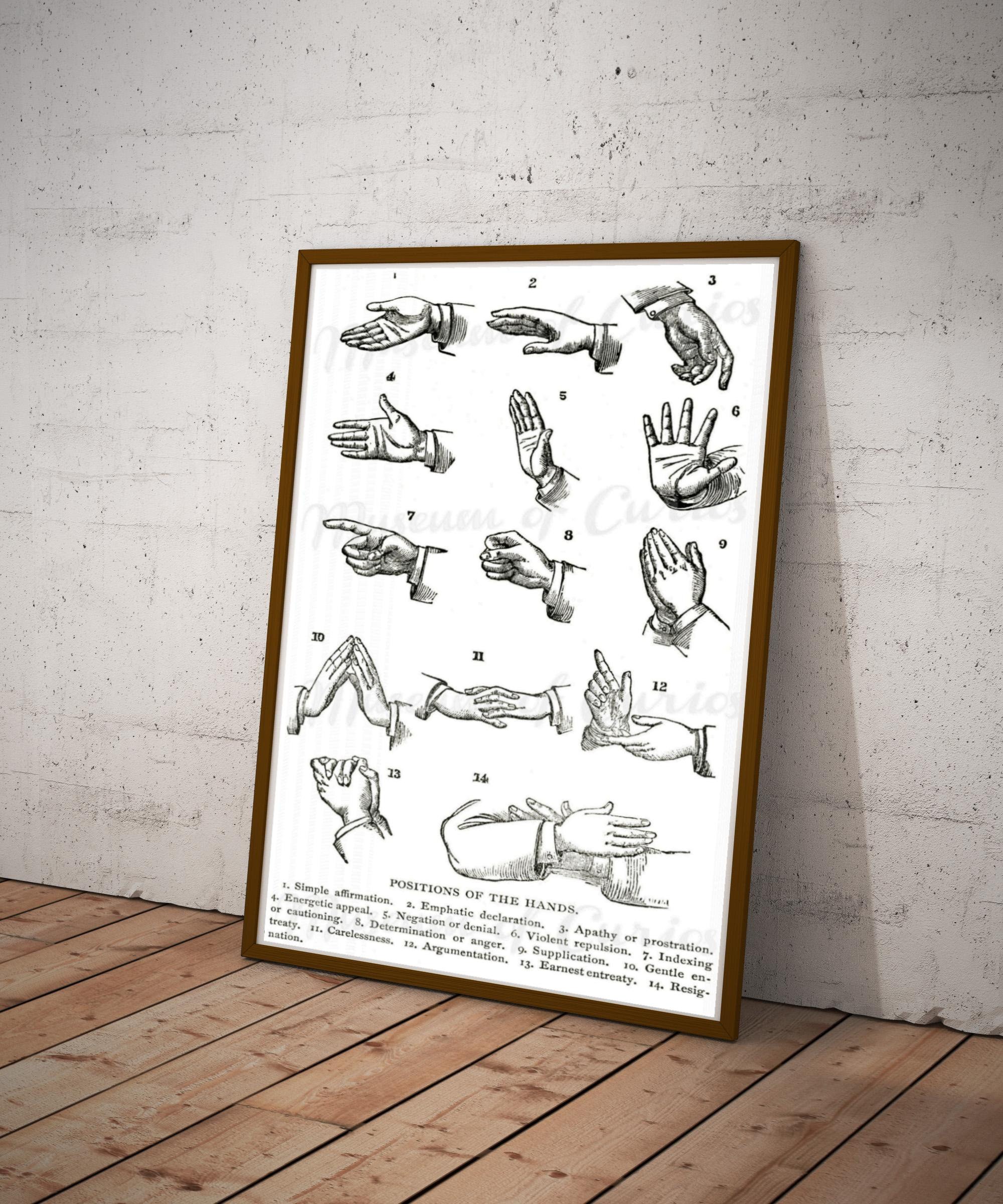 Digital, Sign Language Chart, Body Language, 1800's Drawing, INSTANT ...