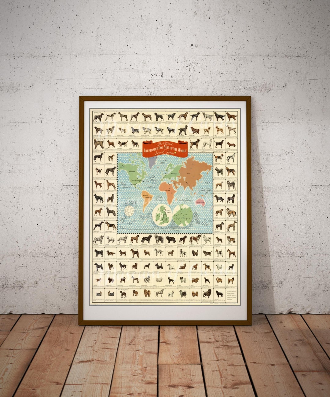 Digital Print, Illustrated Dog Map of the World, Quaker Oats Company ...