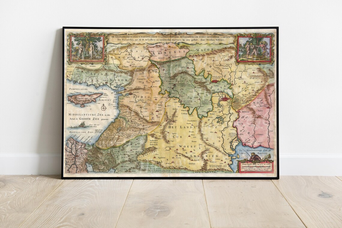 Digital, 1657, Visscher Map of the Holy Land or the Earthly Paradise ...