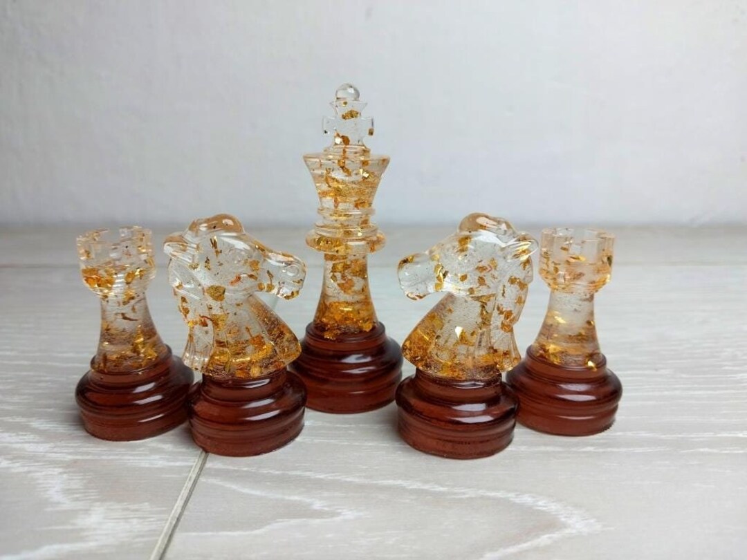 Golden Flakes Custom Resin Chess Set With Board | Size of King 2.75 ...