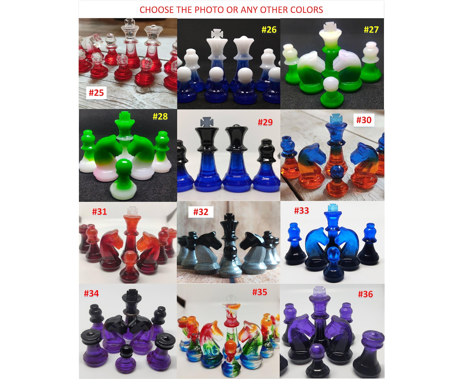 Resin Chess Set Custom Resin Chess Pieces 45mm King Small | Etsy