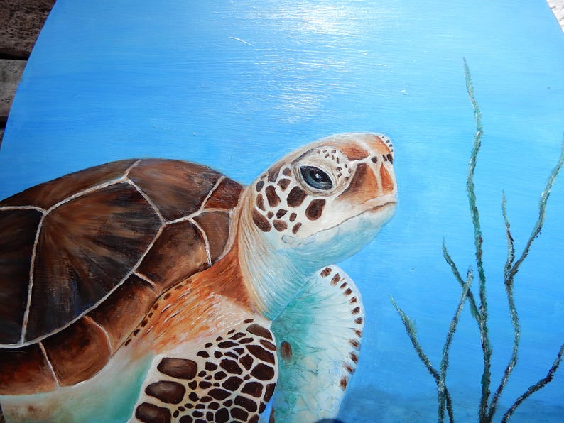 Turtle Art, Surfboard Art, Painting on Skim Board, Sea Turtle - Etsy