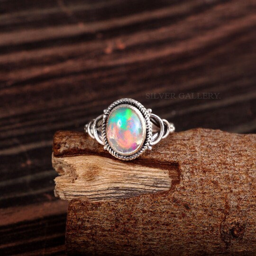 Natural Ethiopian Opal Ring Oval Shape Opal Ring Solid 925sterling ...