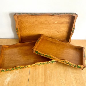 3 Vintage Wooden Nesting Serving Trays With Hand Painted Ivy Leaves - Etsy