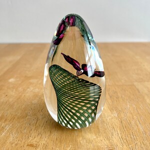 Vandermark Egg Shaped Paperweight, Clear Glass With Purple Flower and ...