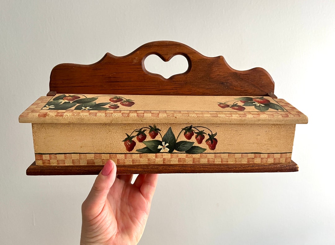 12 Long Narrow Hand Painted Wooden Box With Strawberries Motif - Etsy