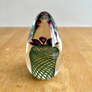 Vandermark Egg Shaped Paperweight, Clear Glass With Purple Flower and ...