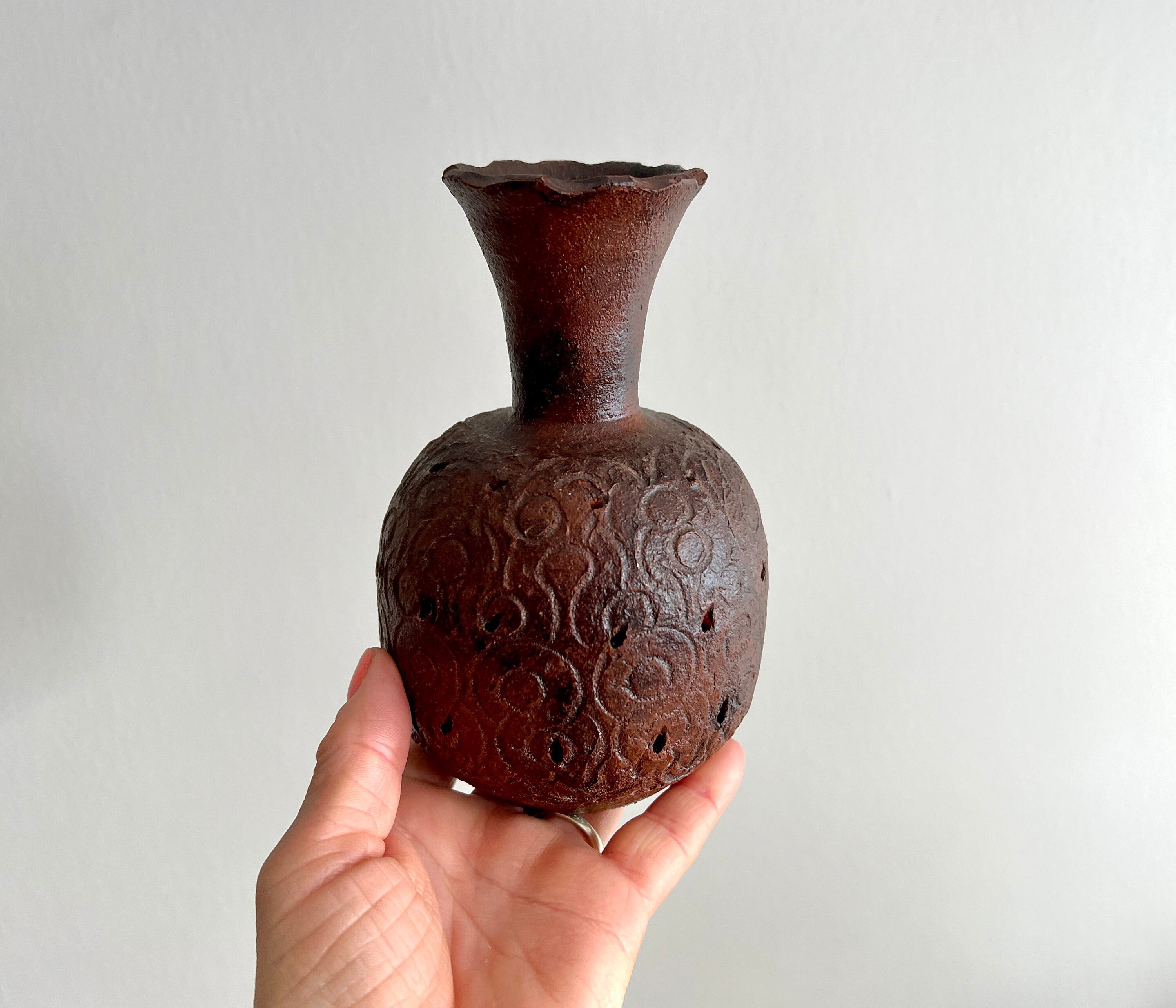 6h Signed Pottery Terra Cotta Openwork Textured Vase - Etsy