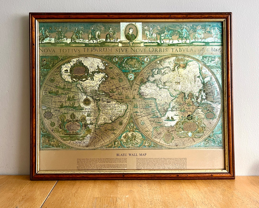 Wooden Framed Foil Blaeu Wall Map - Etsy
