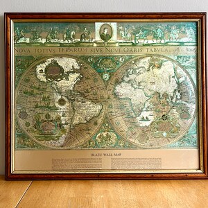 Wooden Framed Foil Blaeu Wall Map - Etsy