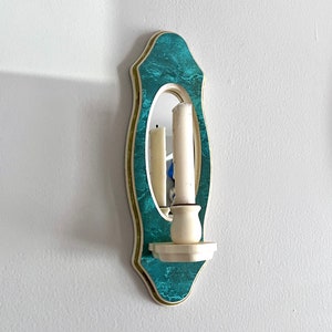 Wooden Teal & Cream Color 80's Mirror Wall Candle Sconces With Pink ...