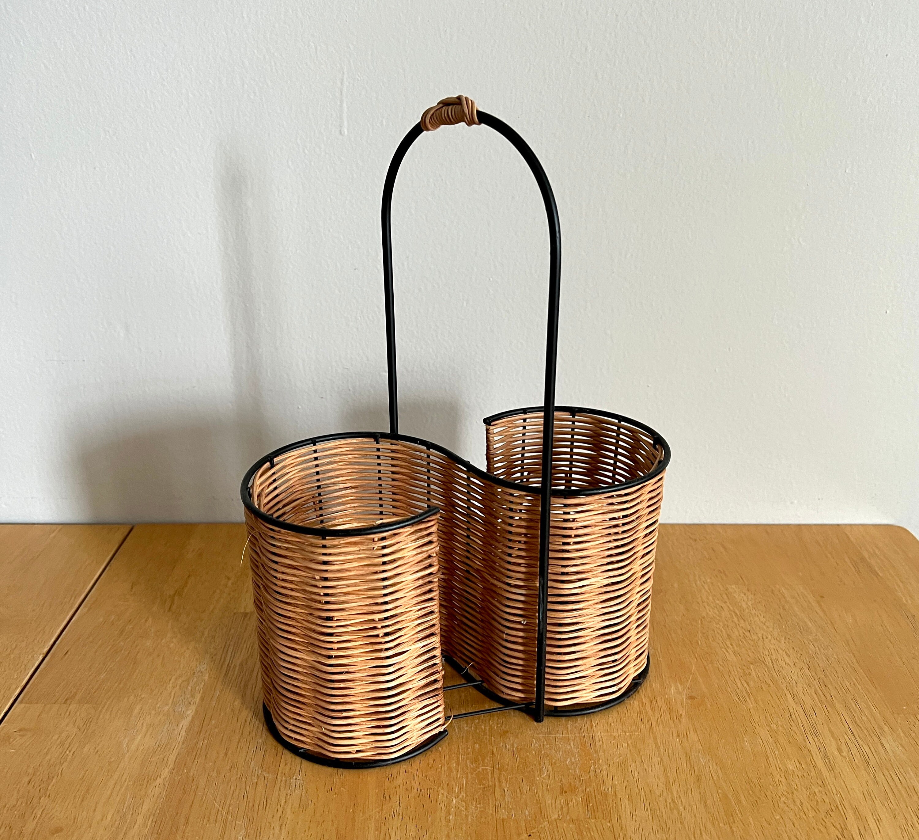 Vintage Metel & Wicker Bottle Carrier Crate Metal Wire and - Etsy