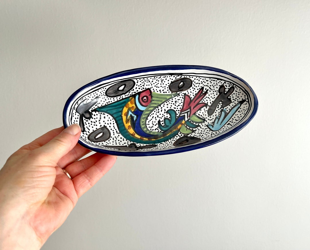 9l Hand Painted Fish Pattern Ceramic Small Oval Dish/bowl/platter - Etsy