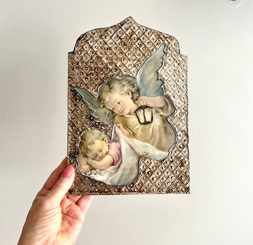 Wood Silver Metal Sheet Hand Made Guardian Angel Wall Plaque - Etsy