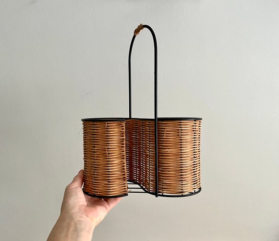 Vintage Metel & Wicker Bottle Carrier Crate, Metal Wi… - Gem