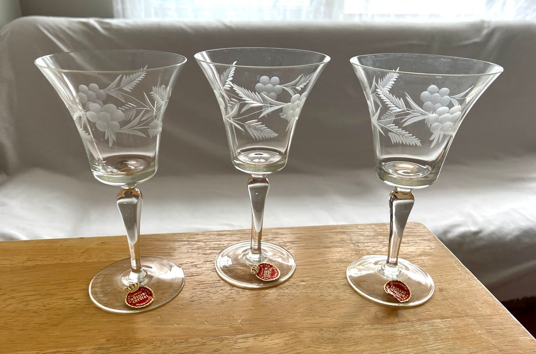 3 Vintage Rossini Hand Blown Hand Cut Crystal Floral Etched Water ...