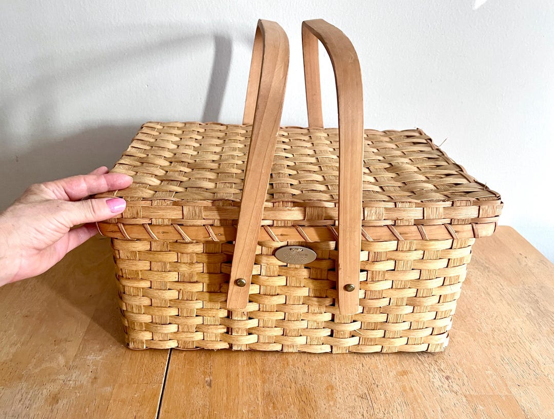 Woven Split Wood Picnic Basket With Lid and Handles by Bath & Body ...