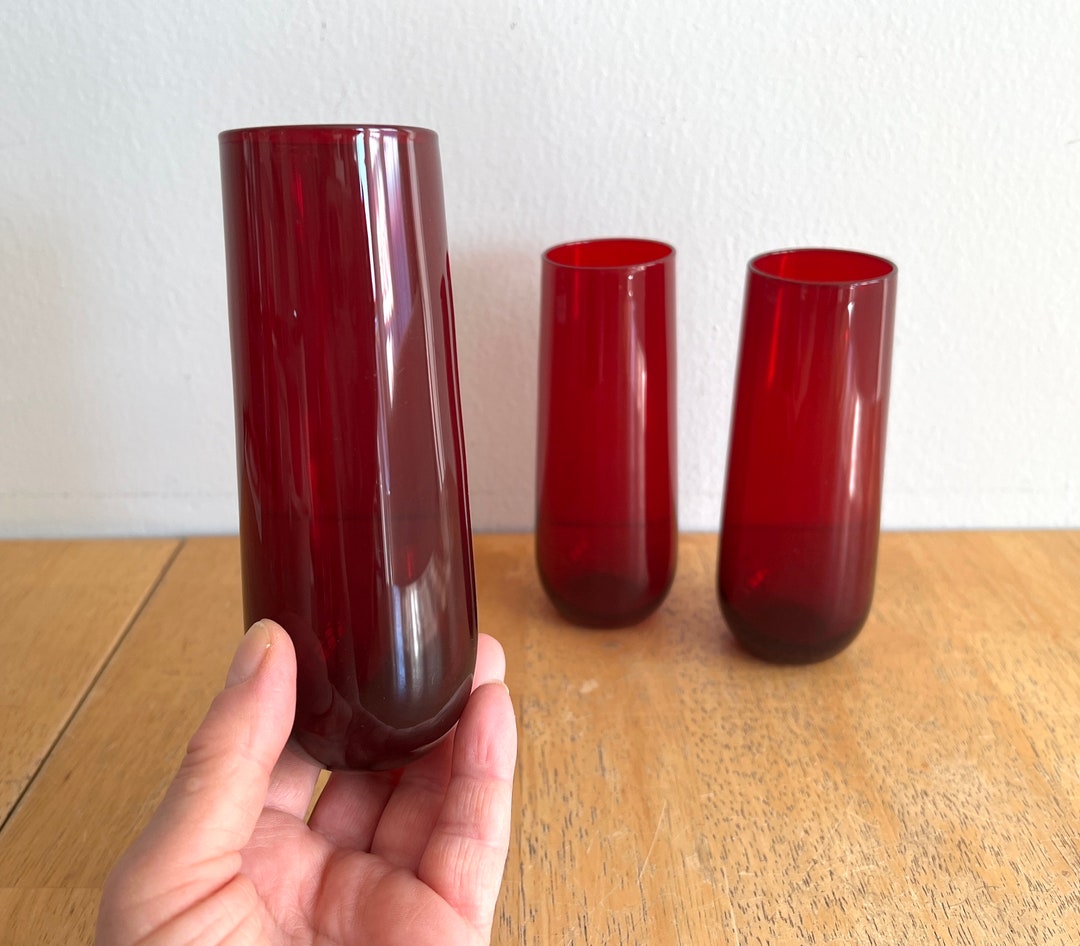 3 Ruby Red Tall Slim Drinking Glasses Anchor Hocking - Etsy