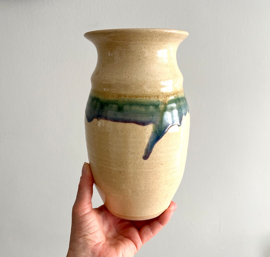 Large Handcrafted Signed Pottery Vase, Cream Color Ceramic Vase - Etsy