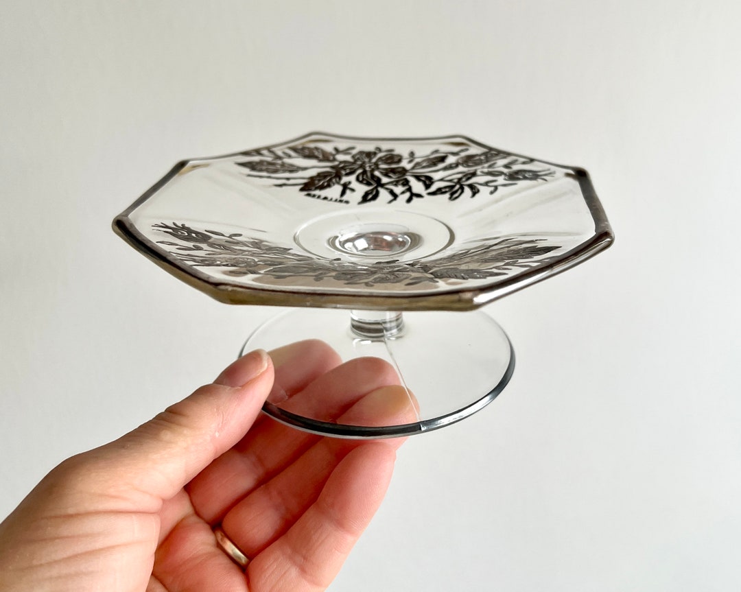 Vintage Sterling Silver Overlay Clear Glass Small Pedestal Dish, Footed ...