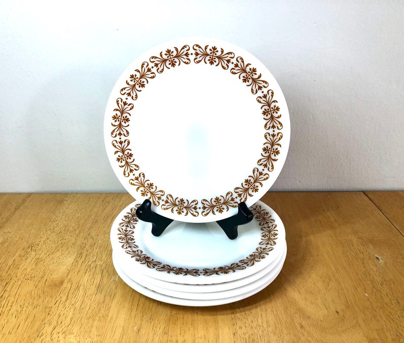 5 Vintage Corning Décor Dinnerware Milk Glass Copper Filigree | Etsy