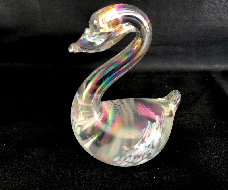 Vintage Iridescent Glass Swan Hand Blown Clear Glass Swan - Etsy