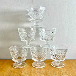 6 Hazel Atlas Gothic Pedestal Sherbet Glass Cups, Pressed Glass Ice ...