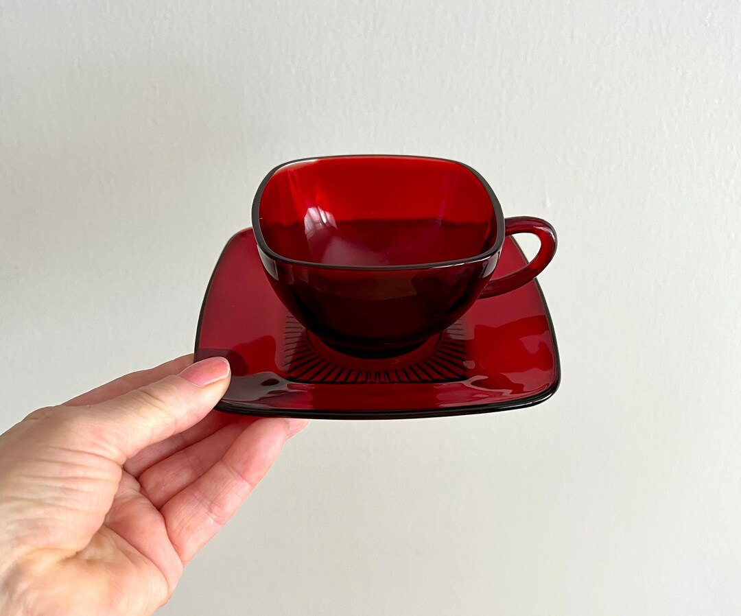 Anchor Hocking Royal Ruby Red Glass Cup & Saucer - Etsy